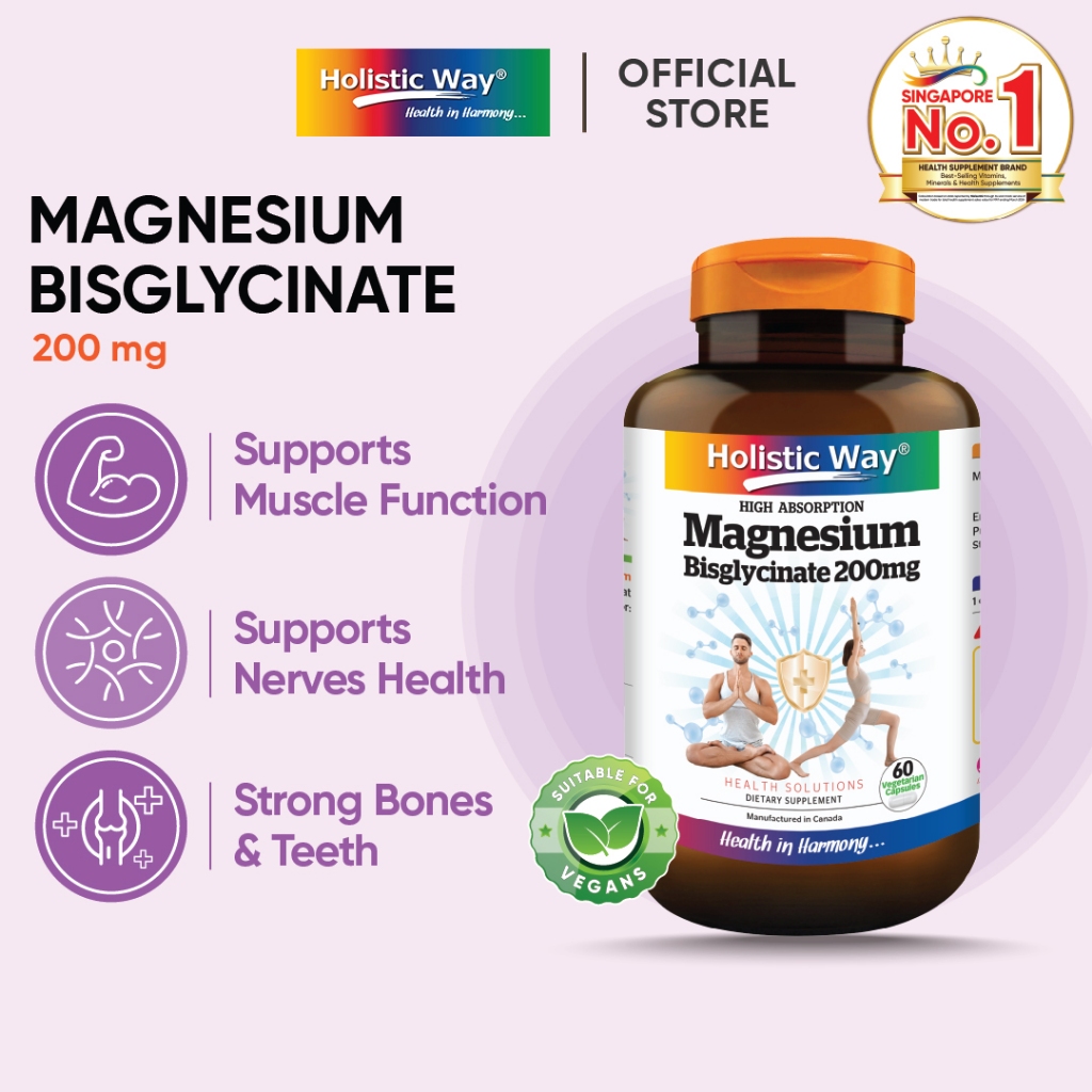 Holistic Way Magnesium Bisglycinate 200mg - Vegan (60 Capsules ...