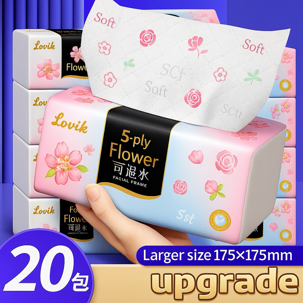[SG Seller] 5-Ply Printed Tissue 20 Packs | 175x175mm Soft Thick Facial ...