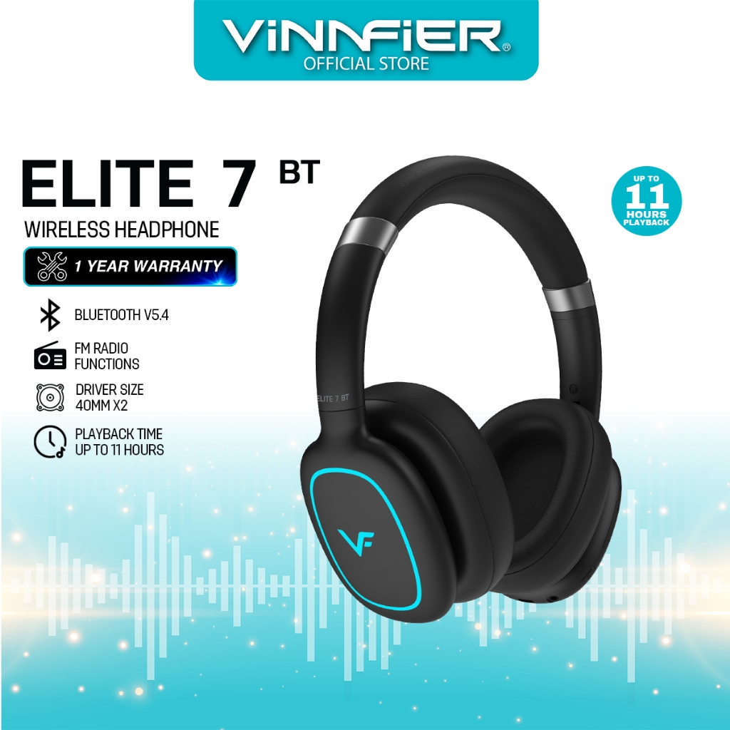 VINNFIER ELITE 7 Bluetooth Headphone With Audio Jack, FM Radio | Shopee ...