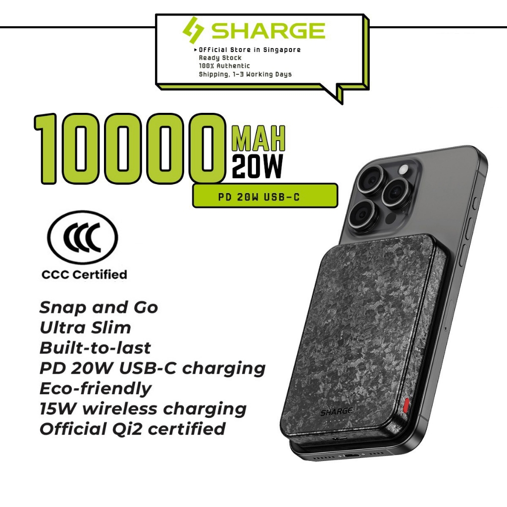 Sharge CarbonMag 5K/10K Qi2 Carbon Fiber Power Bank -15W Wireless ...