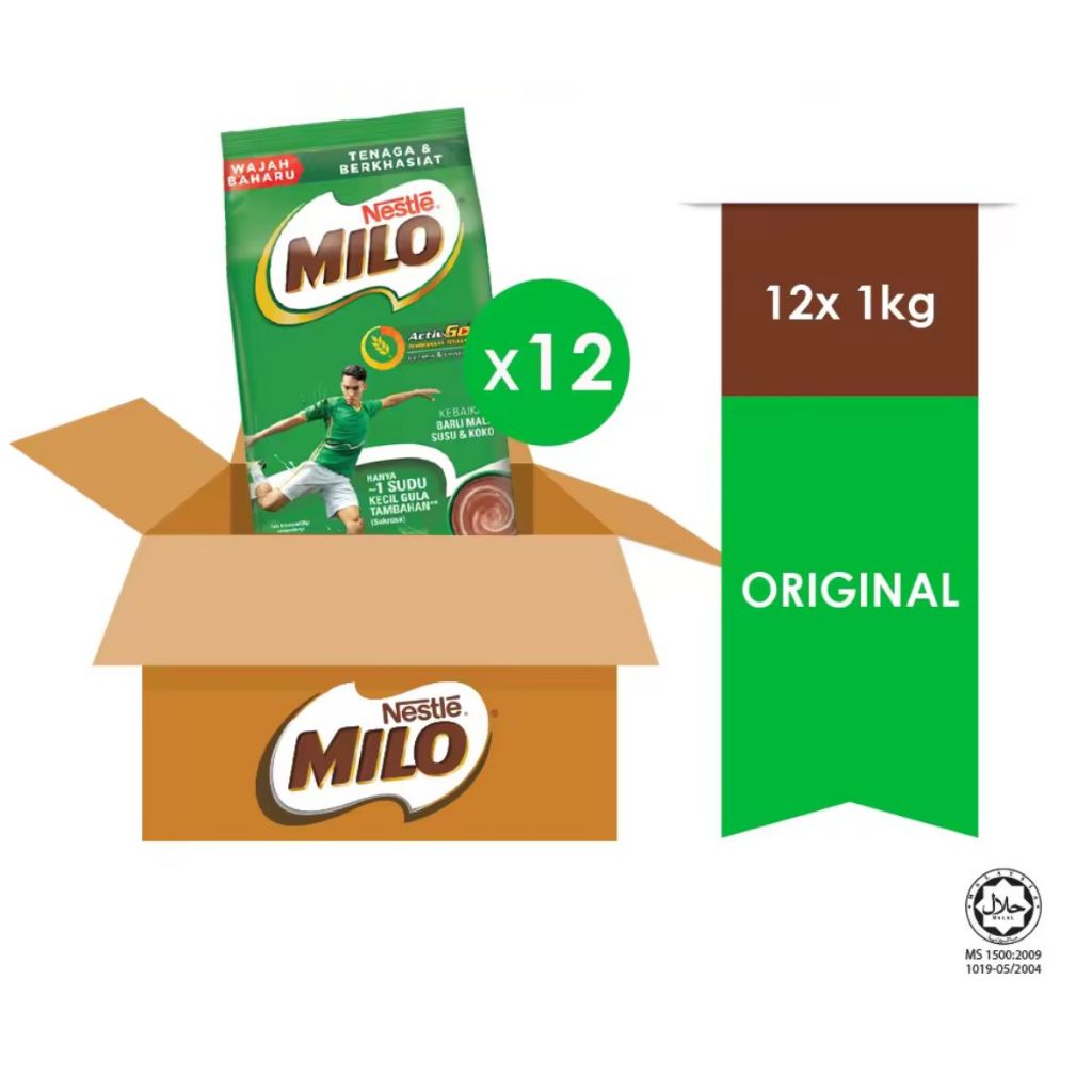 Nestle Milo Activ Go Powder Refill 1kg Bundle of 12 Packs (Carton ...