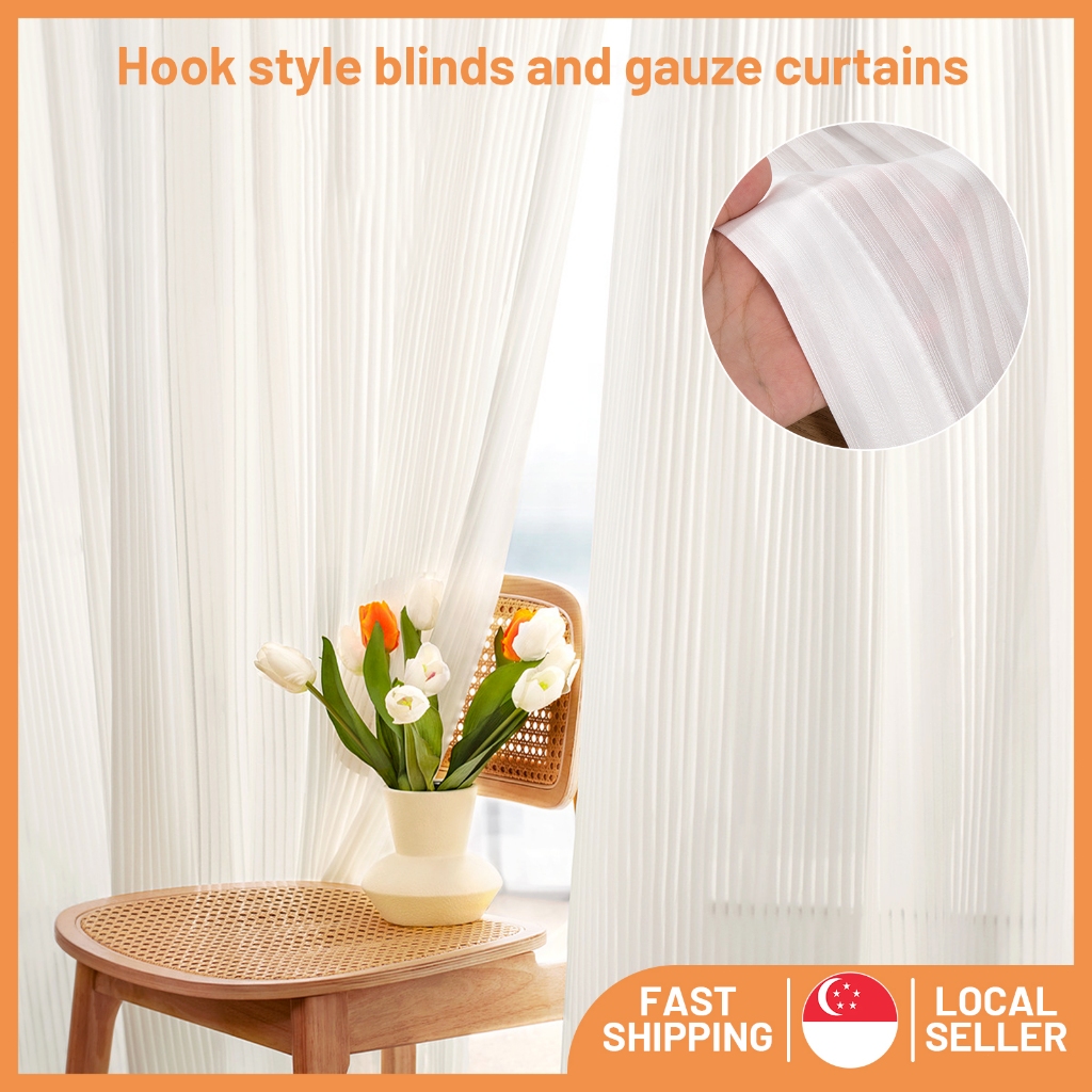 SG Stock Vertical Day Curtain For Living Room Bedroom Striped Sheer ...