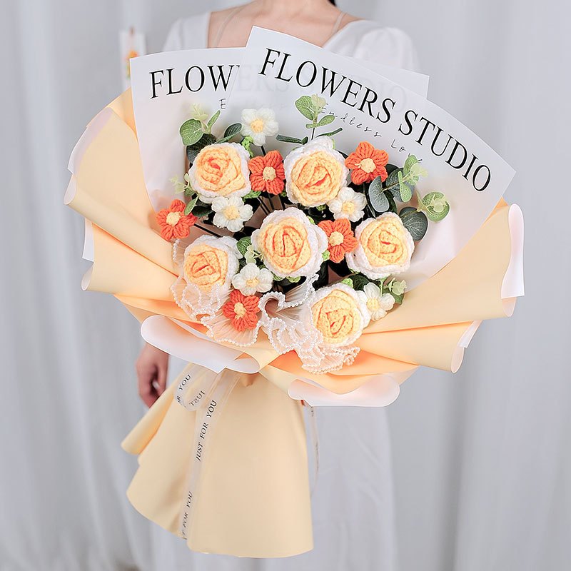 [SG Stock] Cute and Funny Sunflower Knitted crochet toy bouquet doll ...