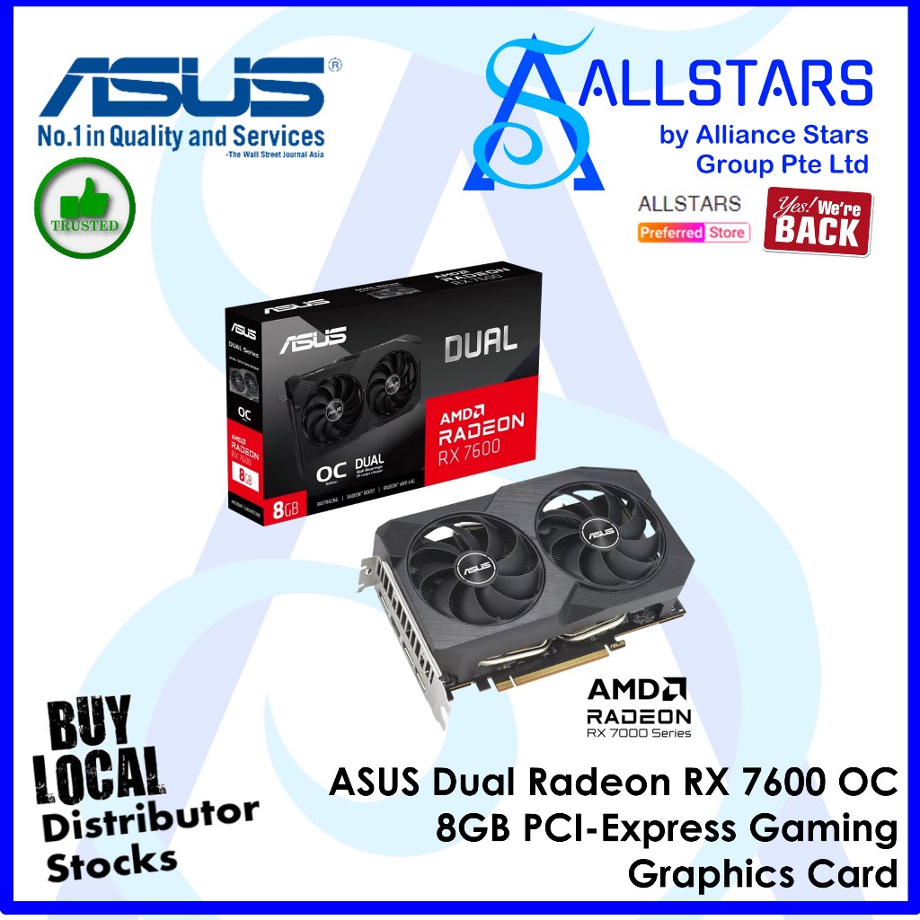 (ALLSTARS) ASUS Dual Radeon RX 7600 OC 8GB PCI-Express Gaming Graphics ...