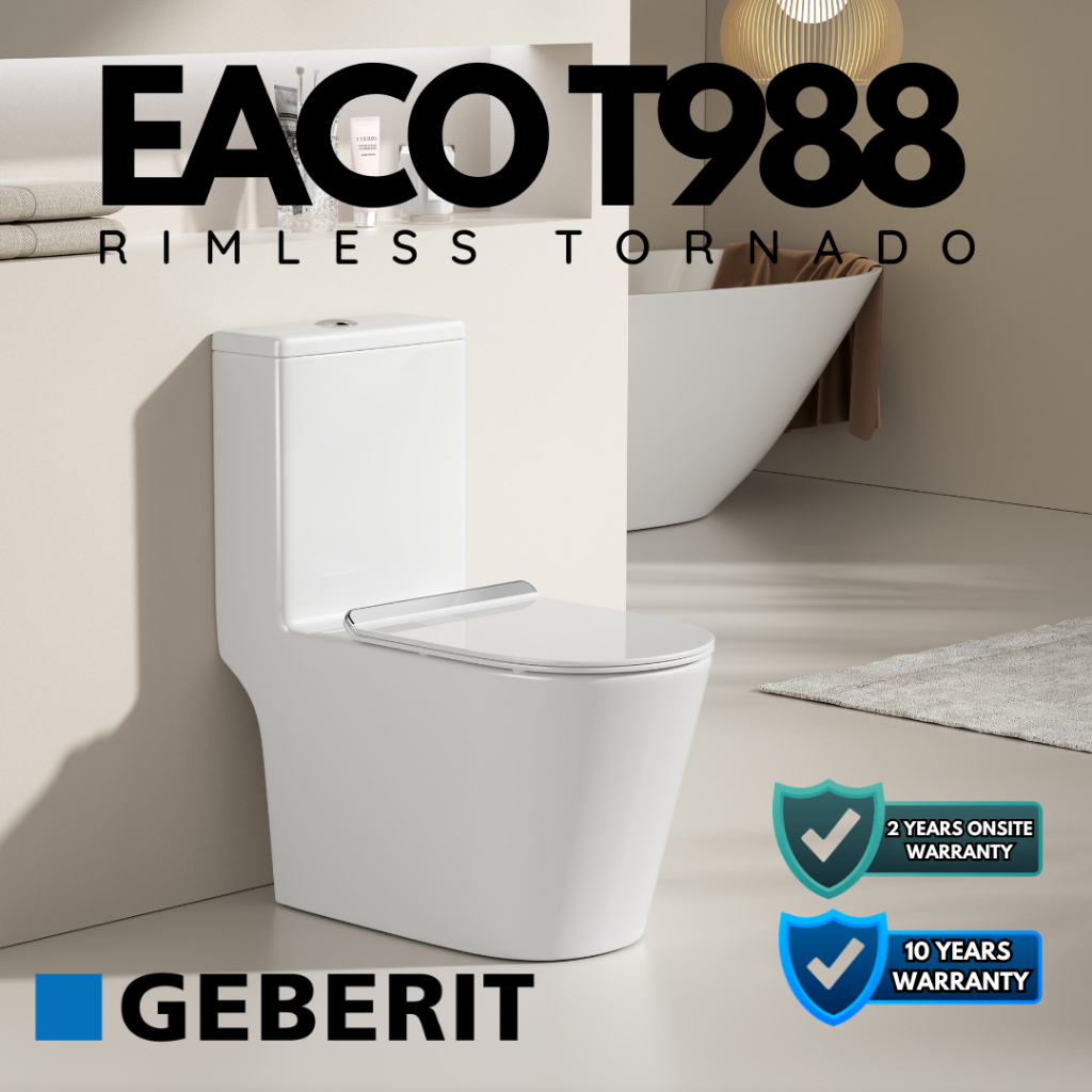 Eaco T988 Rimless Tornado Vortex Toilet Bowl With Geberit Fittings 10 YEAR WARRANTY 2 YEAR ON ...