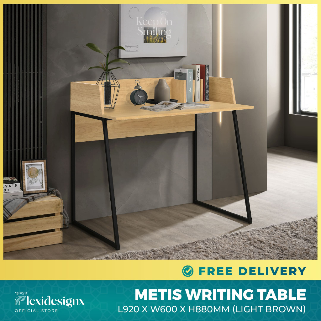 Flexidesignx Study Desk Writing/Computer Table Walnut Top with Metal ...