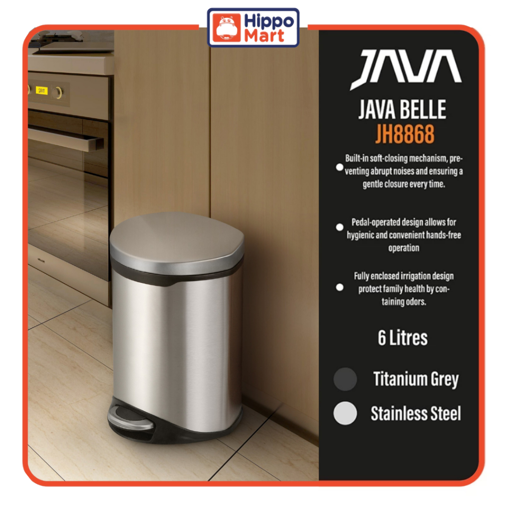 JAVA Dustbin | BELLE | JH8868 | 6L | Step Bin | Soft Closing | Trash ...