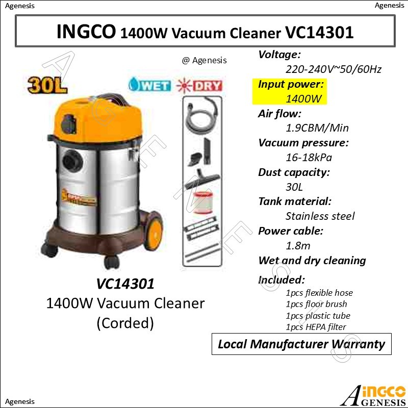 INGCO 1400W Vacuum Cleaner VC14301 | Shopee Singapore