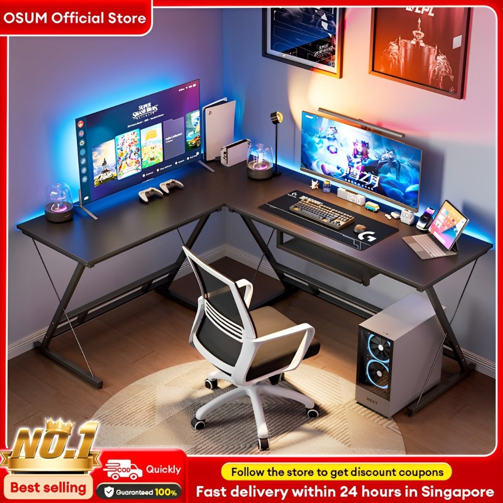 【COD】 L-Shaped Corner Desk Computer Gaming Desk PC Table Study Table ...