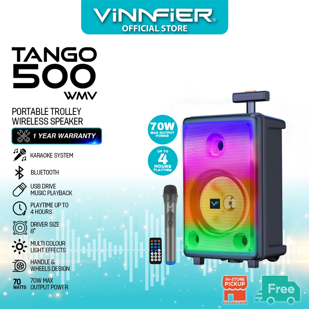 Vinnfier VF TANGO 500 WMV TWS Portable Trolley Wireless Speaker Karaoke Function with Wireless ...
