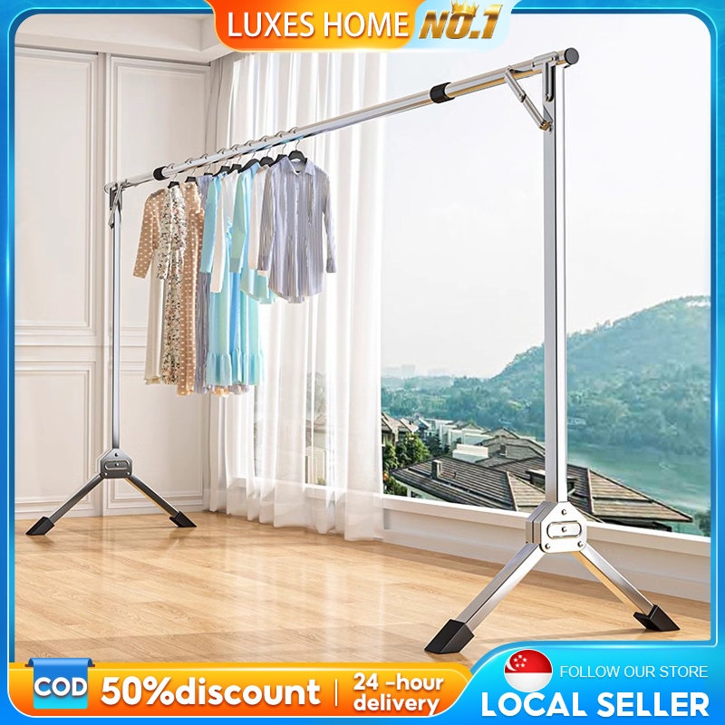 2.4m Folding Clothes Drying Racks Single Pole Stainless Steel Clothes ...