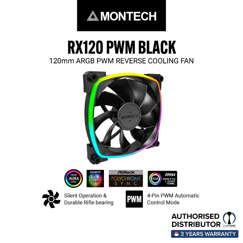 MONTECH RX120 ARGB PWM Reverse Fan Black | Shopee Singapore