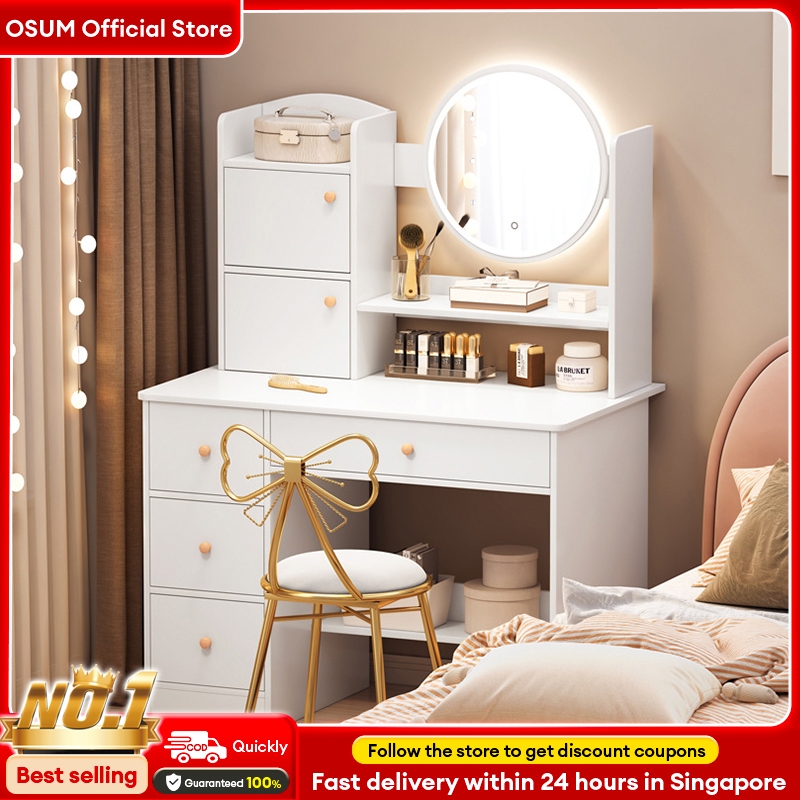 Dressing Table With LED Mirror Multipurpose Makeup Table Storage Desk ...