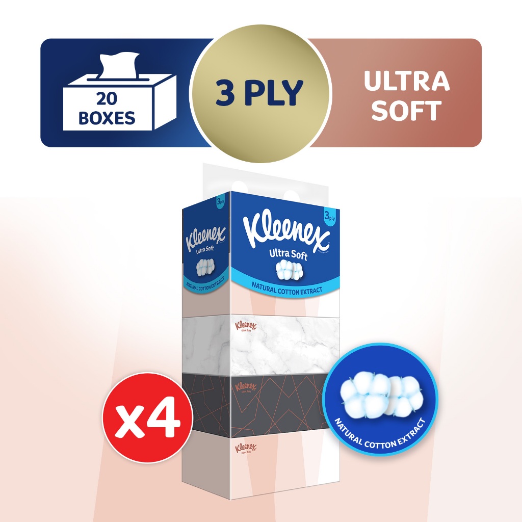 (Bundle of 4) Kleenex Ultra Soft 3-Ply Facial Tissues 5x100 Sheets ...