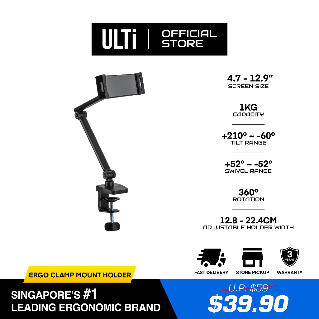 ULTi Ergo Clamp-on Tablet Holder for 4.7 to 12.9 inch Screens - C73 ...