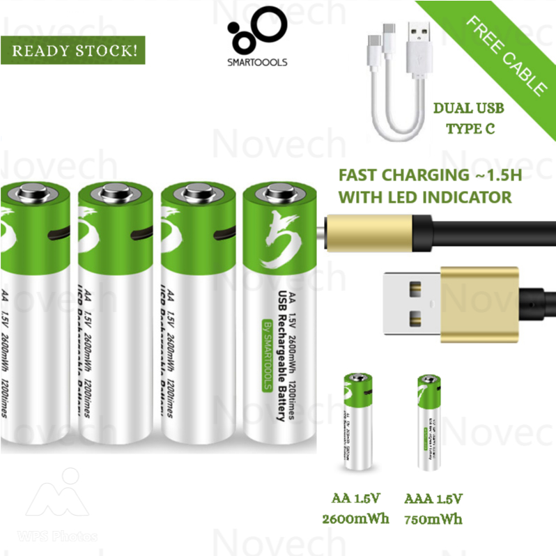 [SG Stock] 4 Per Pack USB Type C Rechargeable Battery 1.5V Lithium Li ...