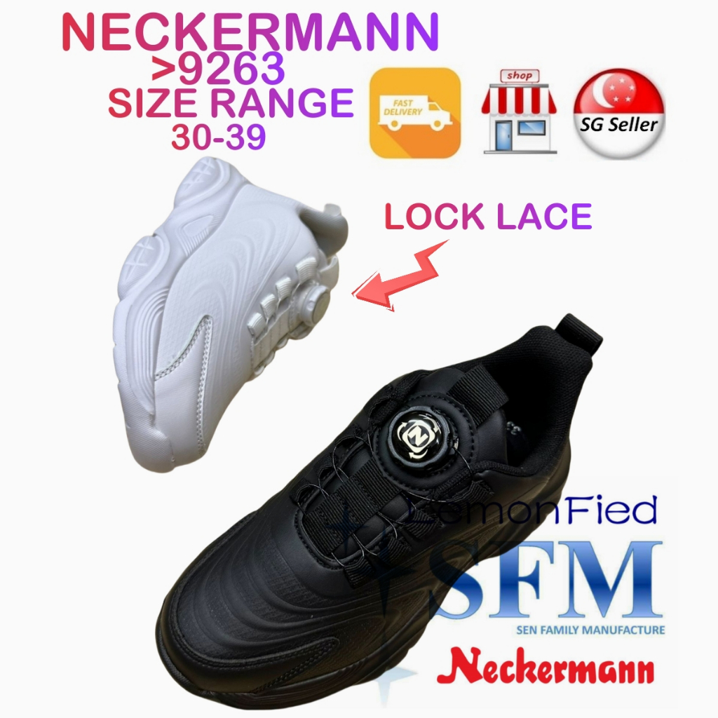 Neckermann 9263 Size 30 - 39 Lock Lace School Shoes Black White Sports ...