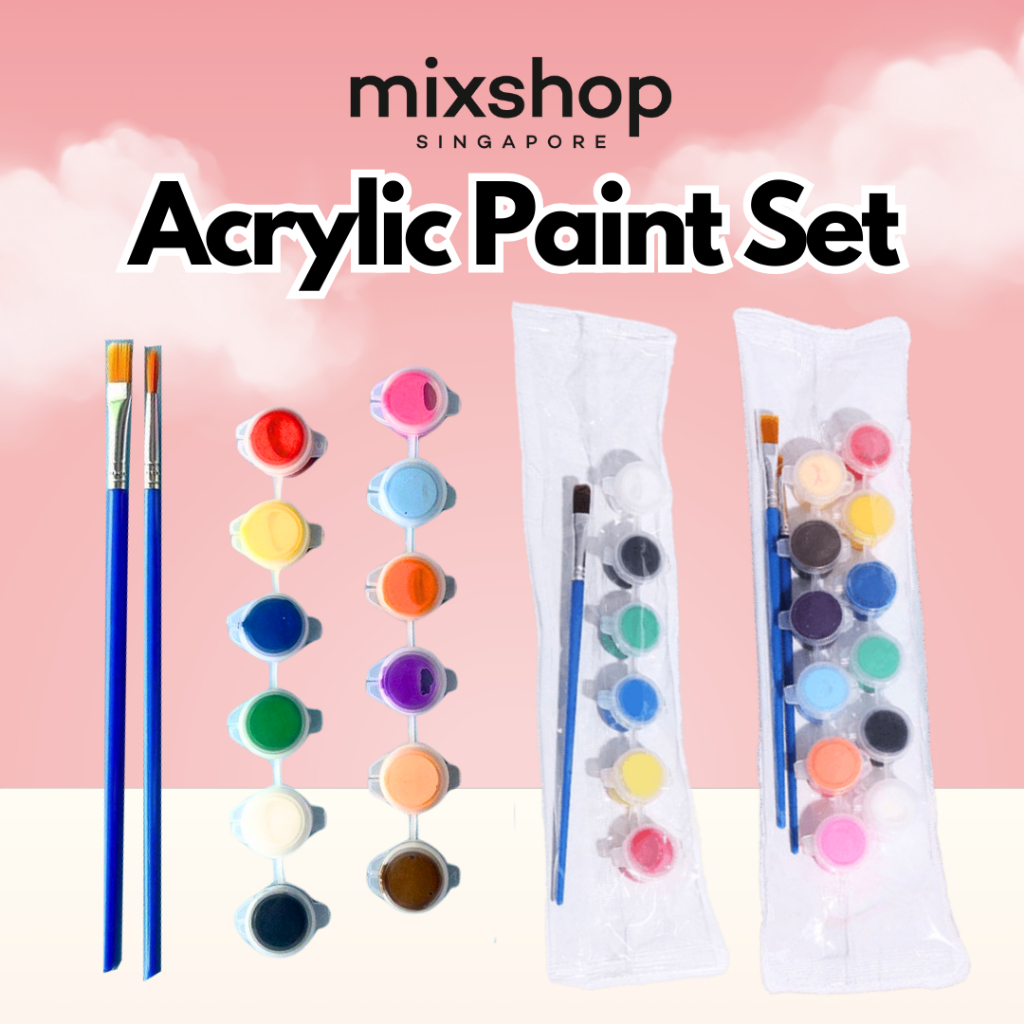 mixshop 3ml Acrylic Paint Set, 6 Colours, 12 Colours, Art Supplies ...