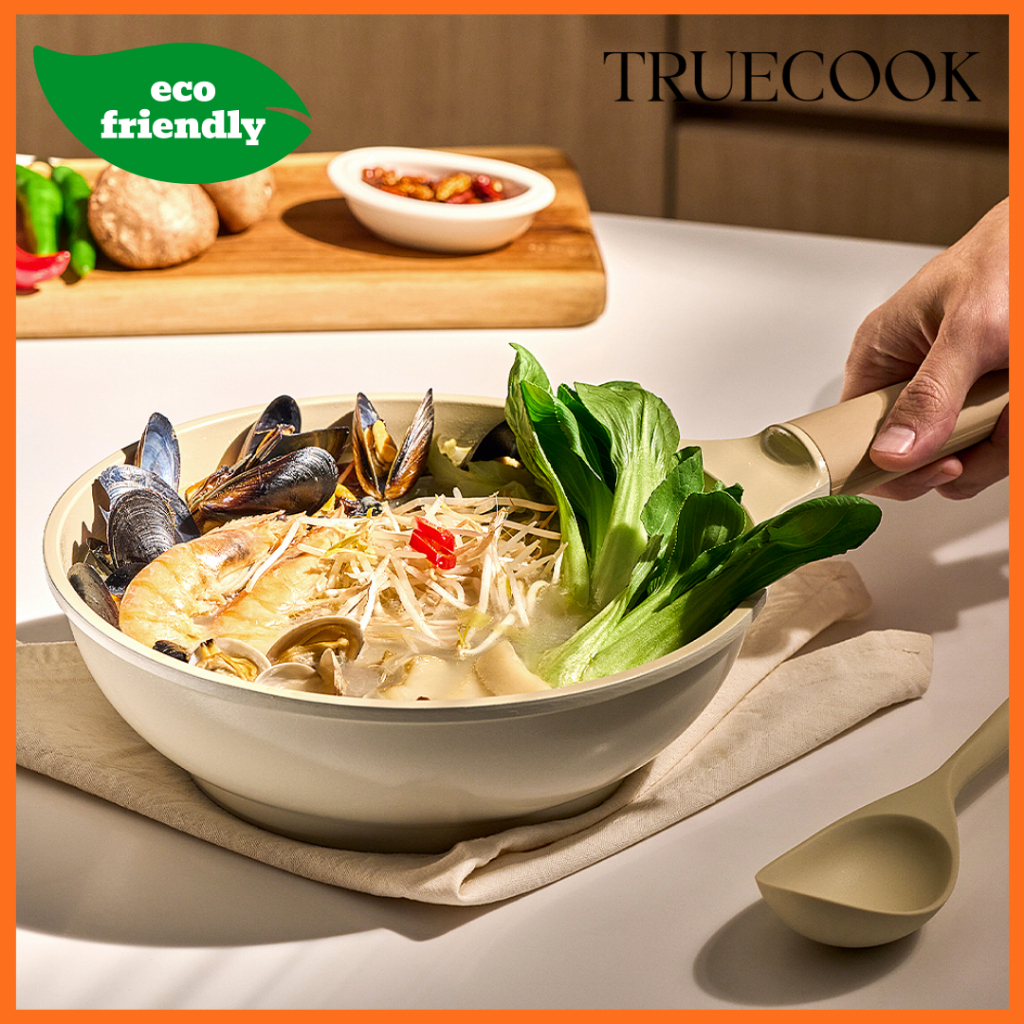 [TRUECOOK] Induction Beige Frying Pan, Wok Pan 24cm, 28cm, Non-Stick ...