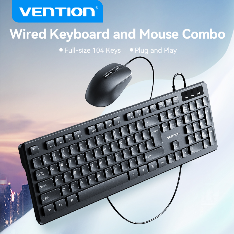Vention Wired Entry Level Keyboard & Mouse (Black) Office School Home ...
