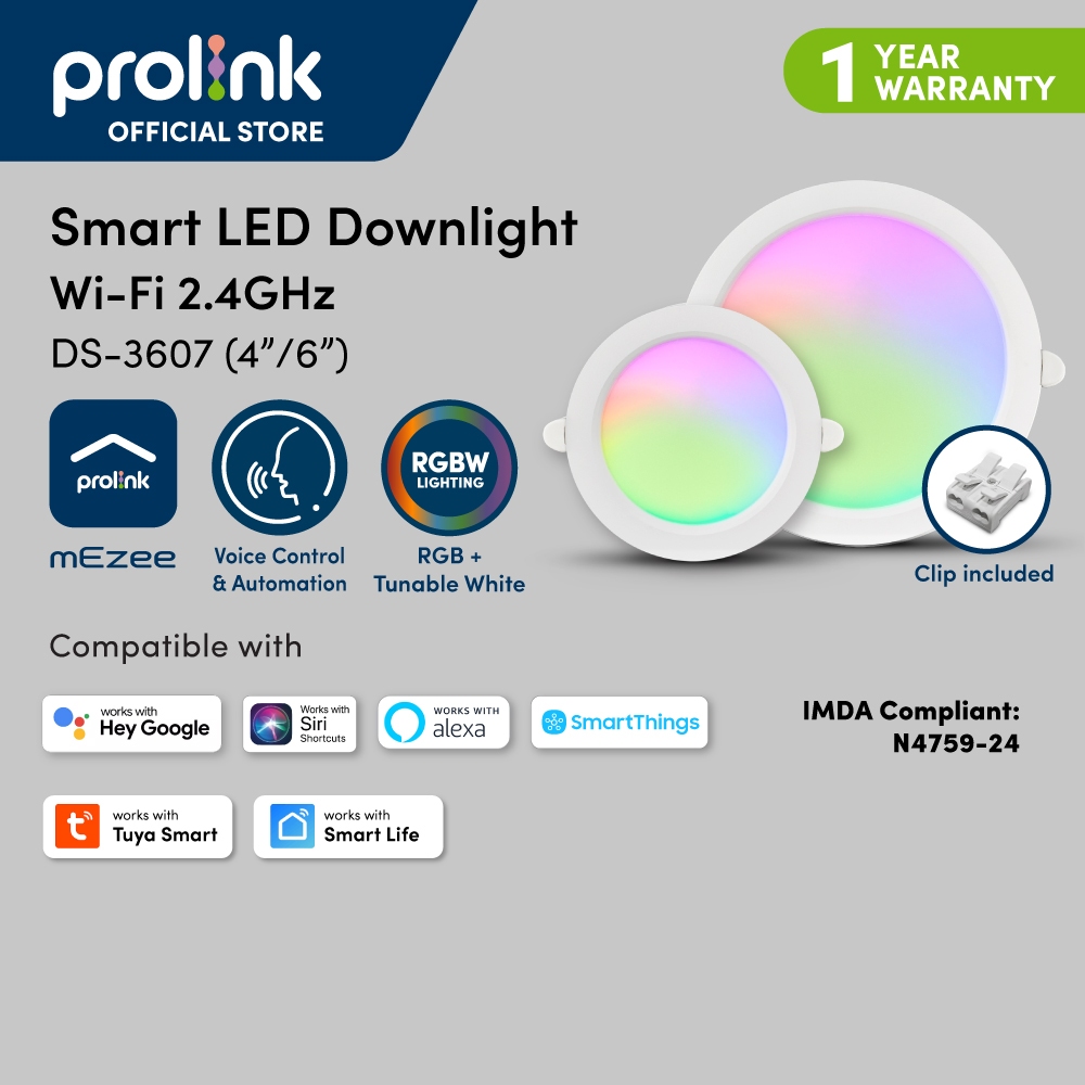 Prolink Smart LED Downlight (4 inch/ 6 inch) tunable white light (app/ voice control/ Google ...