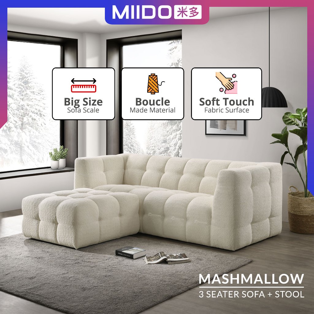 FREE DELIVERY & INSTALLATION / MIIDO Mashmallow 3 Seater Sofa With Stool / Sofa Viral / Living ...