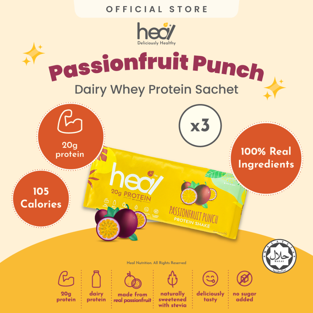 Heal Passionfruit Punch Protein Shake Powder Bundle of 3 Sachets ...
