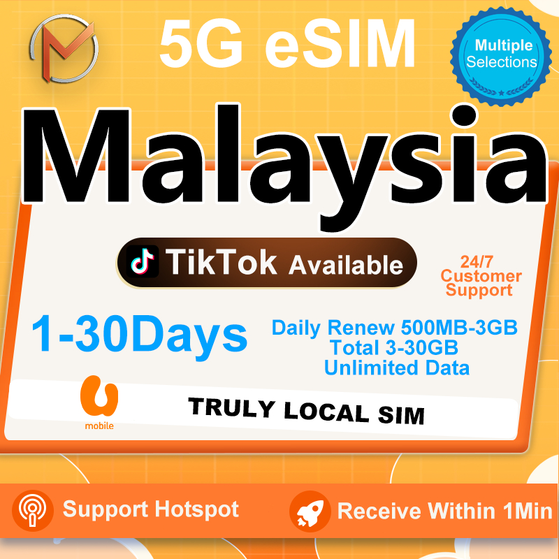 Malaysia eSIM With TT 1-30Days Daily 500MB-30GB | High Speed Unlimited Data | Malaysia Data eSIM ...