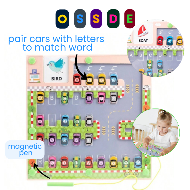 OSSDE Magnetic Pen Alphabet Maze Board Montessori Wooden Letters Car ...