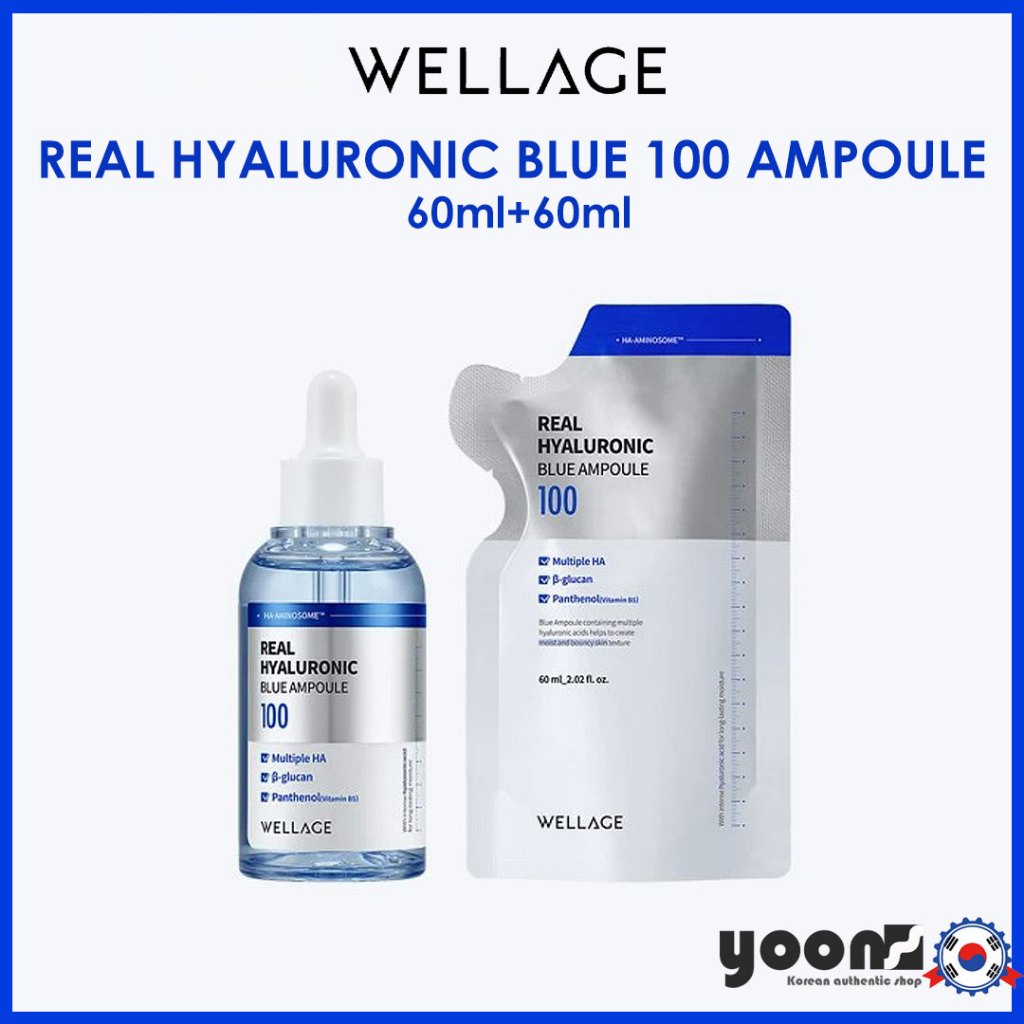 (READY TO SHIP) [WELLAGE] REAL HYALURONIC BLUE 100 AMPOULE 60ml 1+1 ...