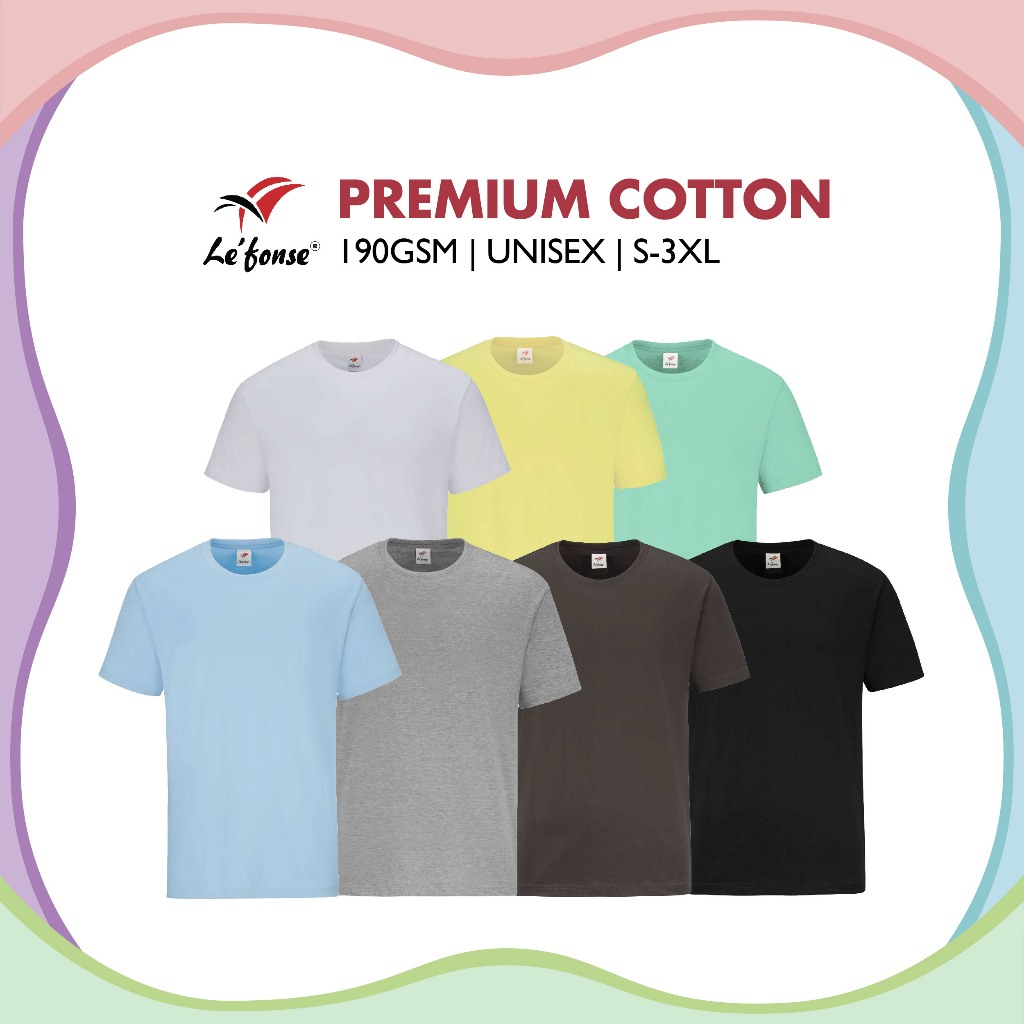 LEFONSE Plain T Shirt Thick 100% Premium Cotton T-Shirt Tebal 190gsm Round Neck Plain Tee Baju ...