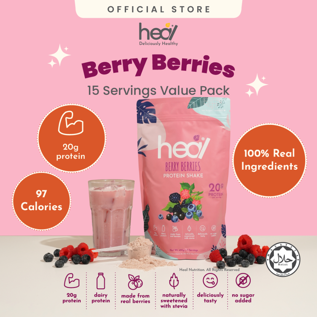 Heal Berry Berries Whey Protein Shake Dairy Based Powder (450g - 15 ...
