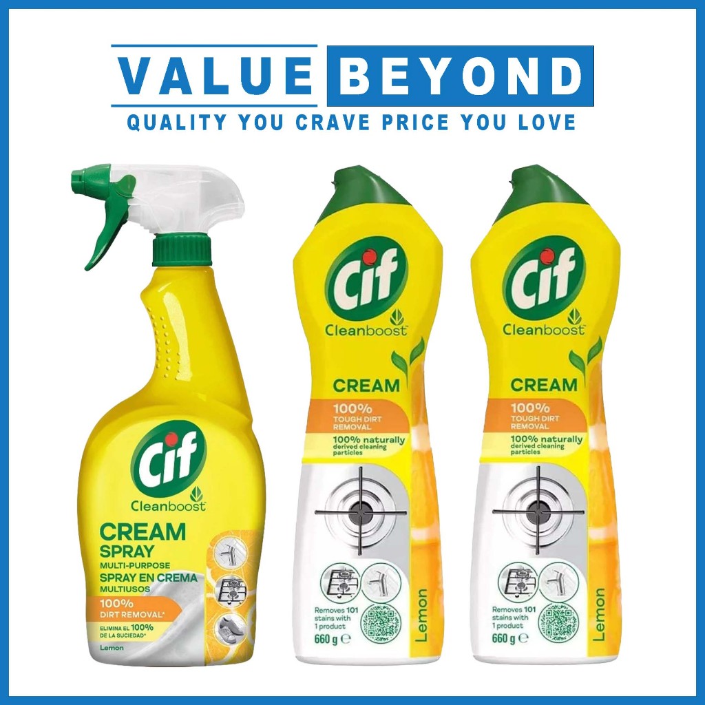 Cif Cleanboost Cream Spray Multi-Purpose 650ml x1 + Cif Cream Multi ...