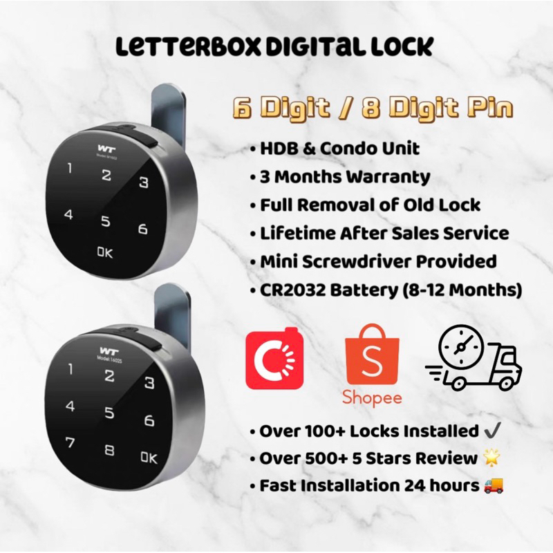 Digital Lock Letter Box [Installation SG] 6/8-DIGIT WT Keyless Mailbox ...