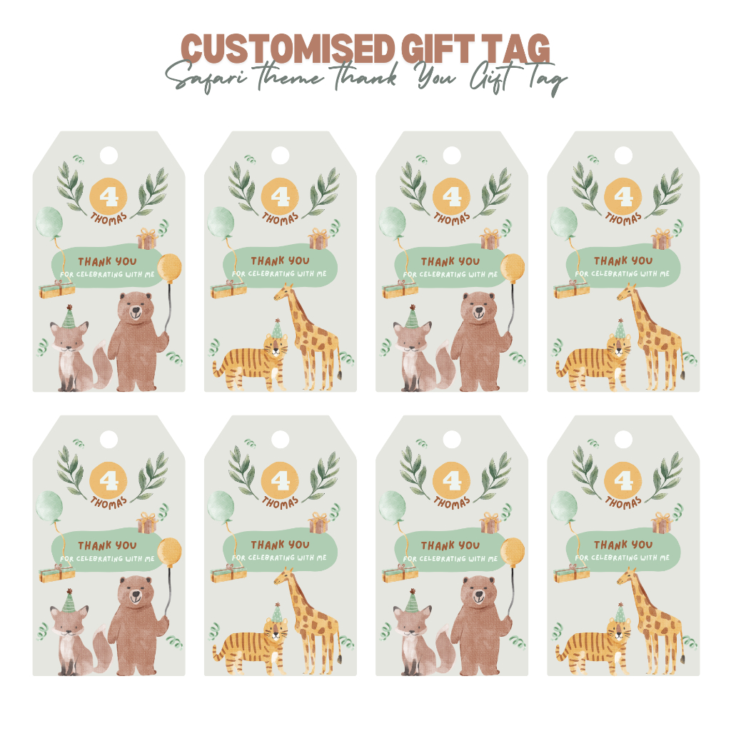 Personalized Safari Animal Theme Birthday Gift Tag Customized Birthday ...