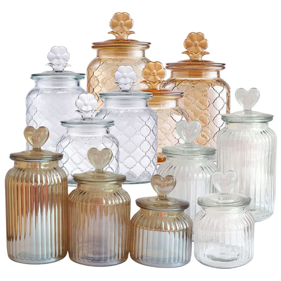 ASSORTED AIRTIGHT EMBOSS GLASS JAR WITH TOPPER LID | Shopee Singapore