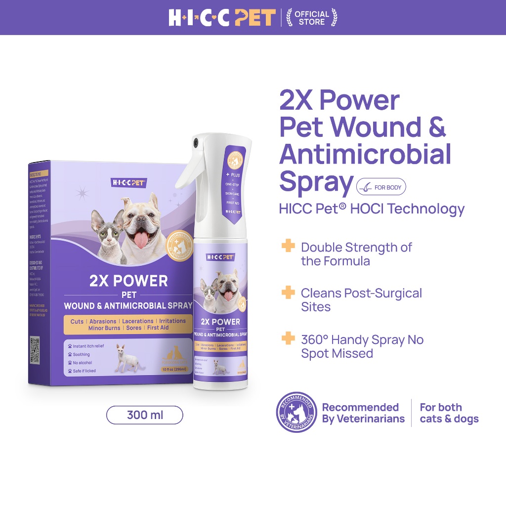 HICC PET 2X Power Pet Wound & Antimicrobial Spray Hot Spot Treatment ...