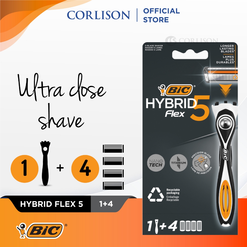 BIC Hybrid 5 Flex Men's Shaver Kit - 1 Handle + 4 Titanium-Coated Blade ...
