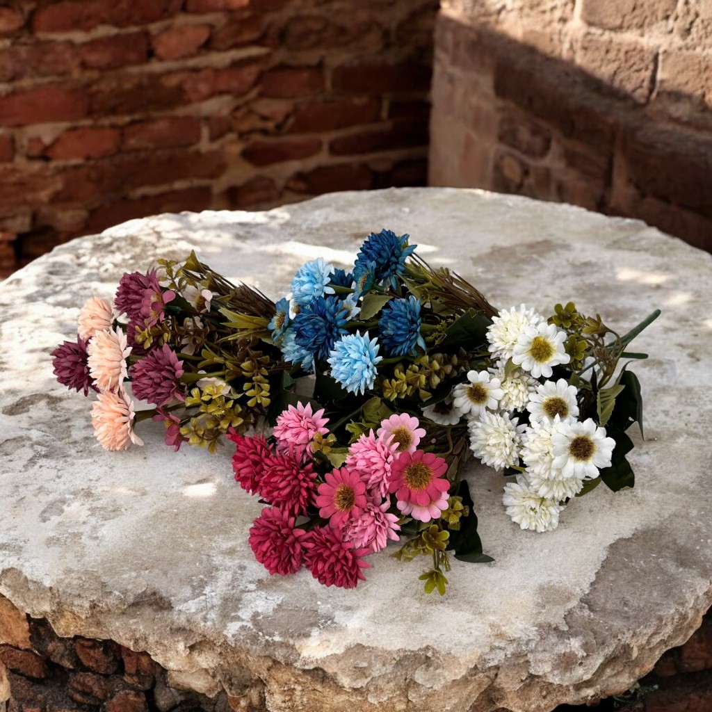 Artificial Pom Poms & Daisy Flower Bush Afaux635 | Shopee Singapore