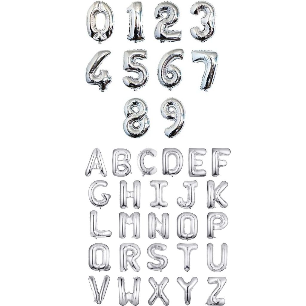 (SG SELLER) Silver Letter Number Alphabet Foil Balloons 32inch 16inch ...