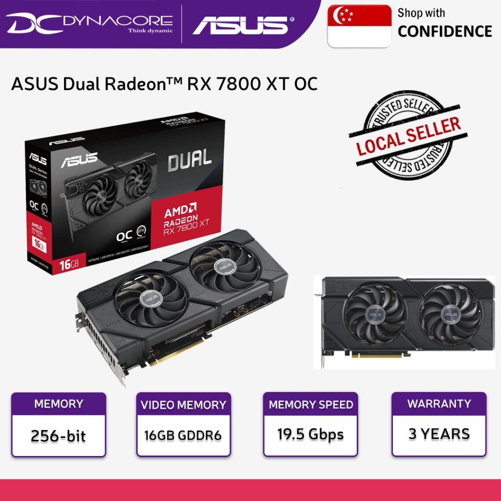 ASUS Dual Radeon RX 7800 XT OC Edition 16GB GDDR6 Graphics Card RX7800 ...
