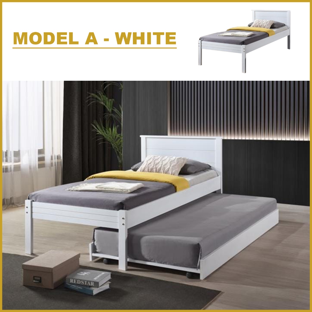 Living Mall Isla Solid Rubberwood Bed Frame Flat Plywood Base with Pull ...