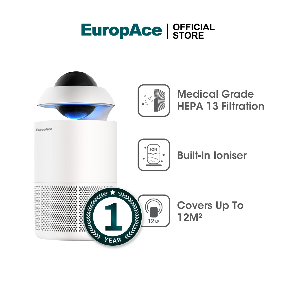 EuropAce Compact Series Air Purifier | EPU1110B | HEPA 13 + Activated ...