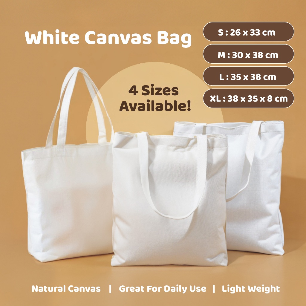 Premium White Canvas Tote Bag| Foldable Shoulder Reusable Eco White ...