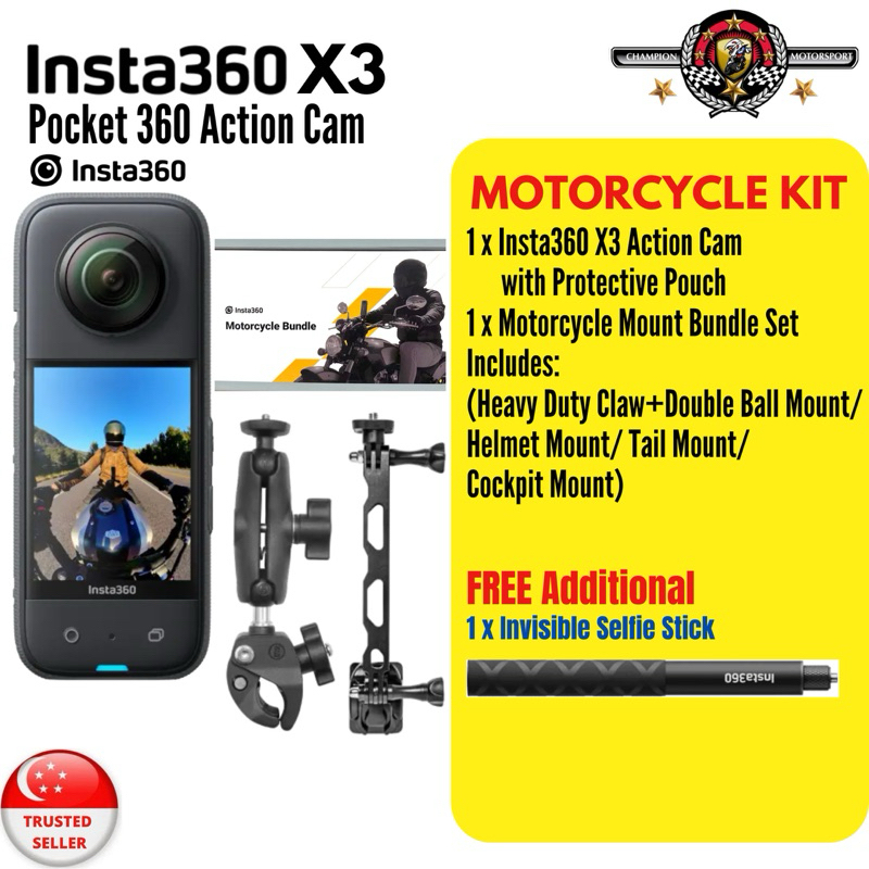 Insta360 X3 360 Action Camera - Motorcycle Kit & Additional Free ...