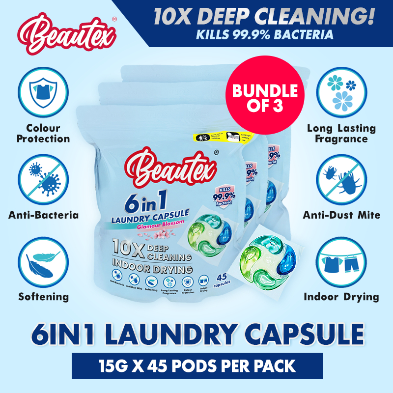 BEAUTEX 6 in 1 Laundry Capsulen-10X DEEP CLEANING + INDOOR DRYING ...