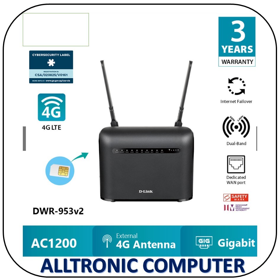 D-Link DWR-953V2 LTE Cat4 WiFi AC1200 Router / Sim Card Router / Support up to 32 Devices / 3Yrs ...