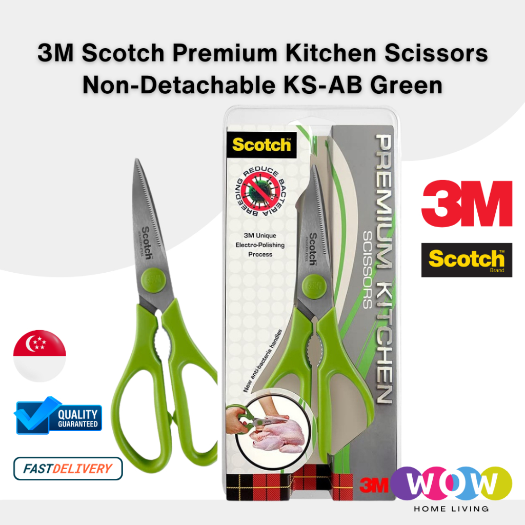 3M Scotch Premium Kitchen Scissors Non Detachable KS-AB Green, Rust ...