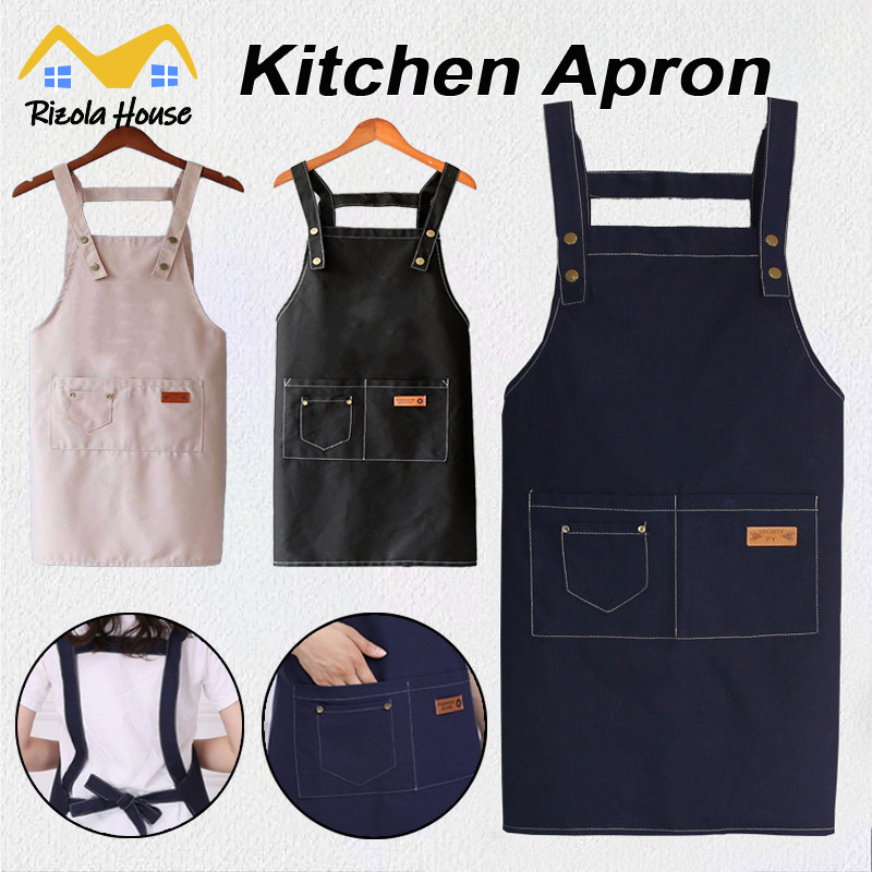 【SG】Kitchen Apron H-Type Strap Design Denim Apron With Pocket ...