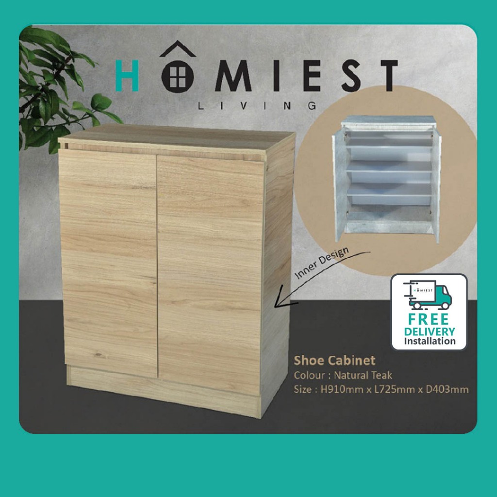 [HOMIEST] PRED 2 Door Shoe Cabinet in Natural / Dark Grey / Cement / Laminate Melamine / Shoe ...